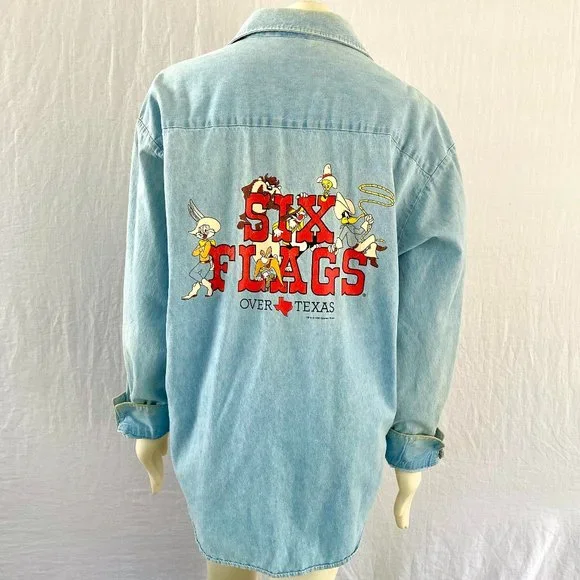 Warner Bros. | Jackets & Coats | Vintage 99s Six Flags Denim Jacket ...